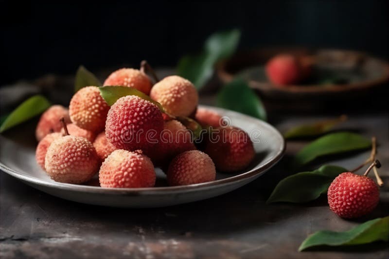 AI Generative Image of Bunch of Lychees on a Plate Stock Illustration ...