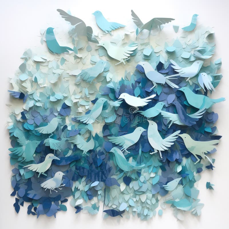 A Flock of Birds Made from Torn Paper Layers Stock Illustration ...