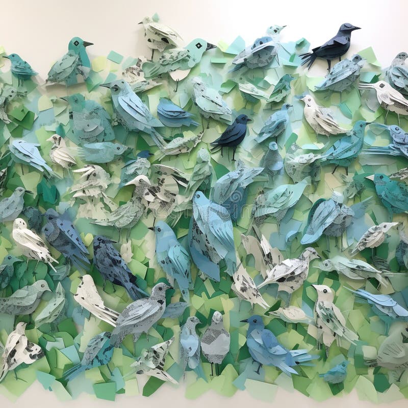 A Flock of Birds Made from Torn Paper Layers Stock Illustration ...