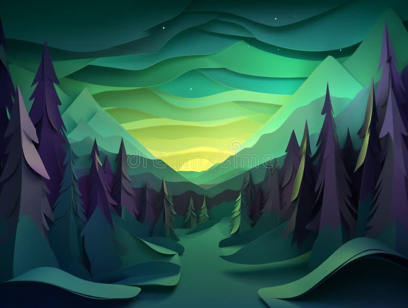 An Aurora Borealis with Torn Paper Layers Stock Illustration ...