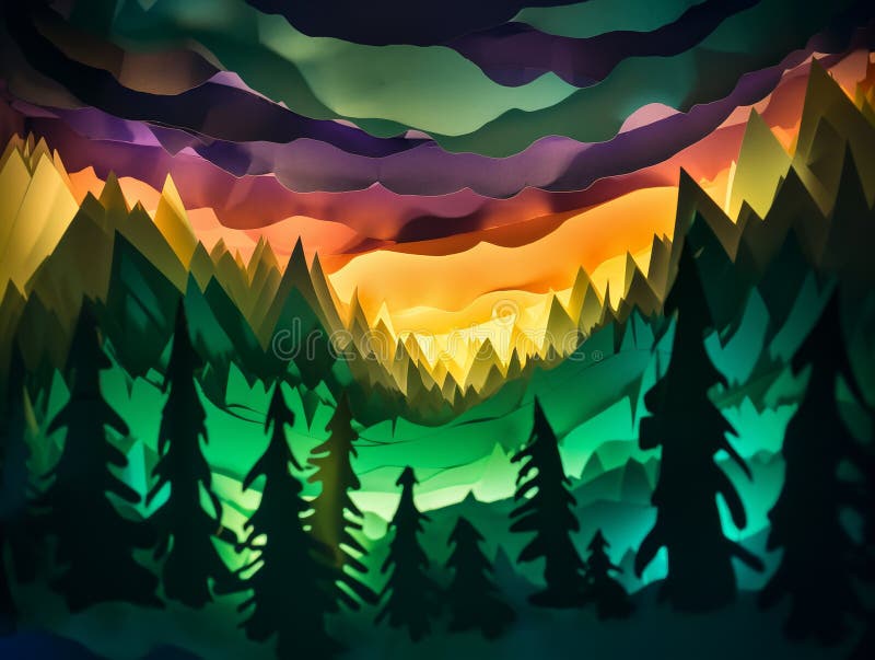 An Aurora Borealis with Torn Paper Layers Stock Illustration ...