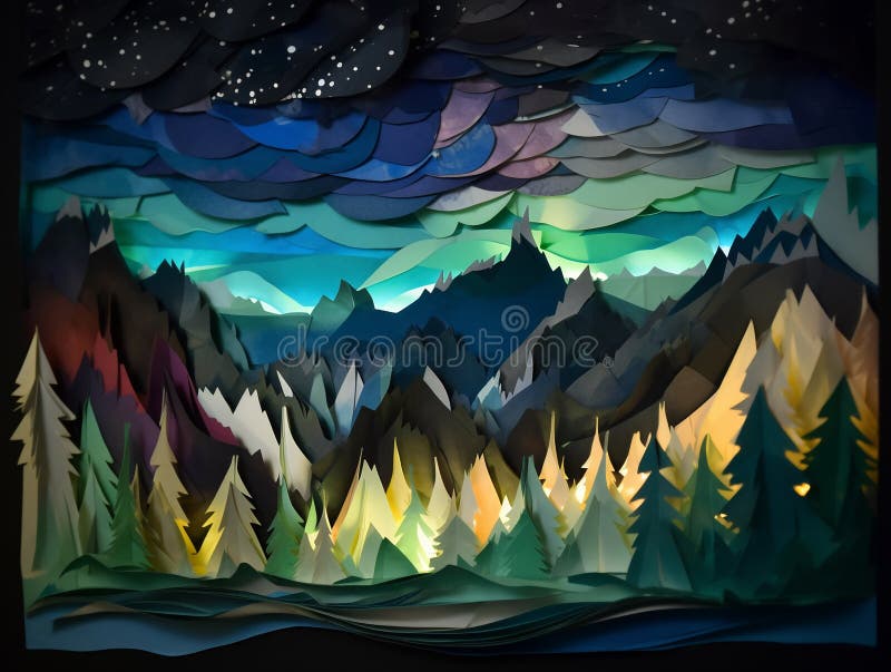 An Aurora Borealis with Torn Paper Layers Stock Illustration ...