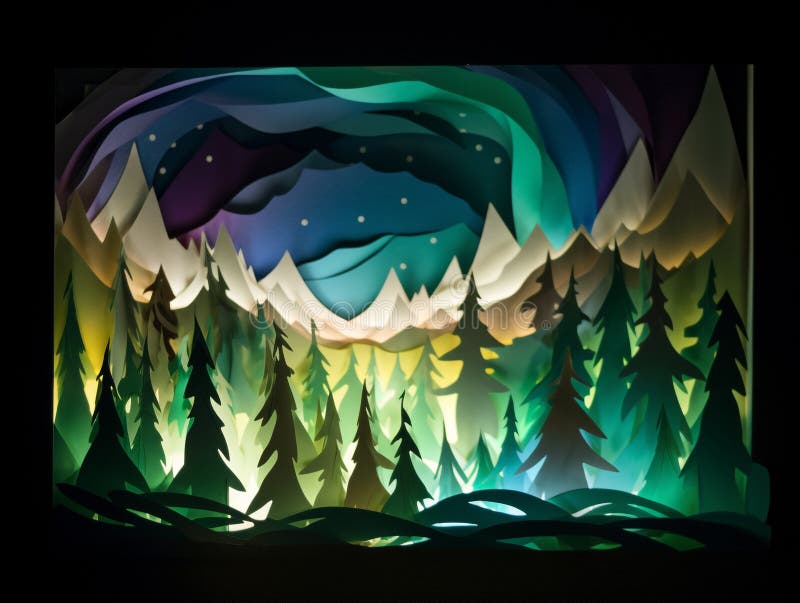 An Aurora Borealis with Torn Paper Layers Stock Illustration ...