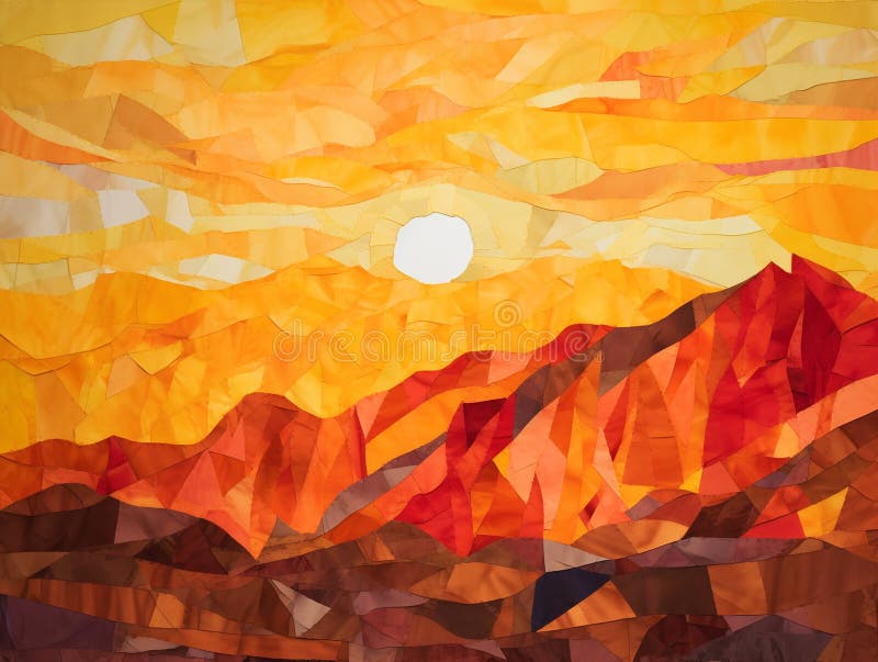 A Sunset with Torn Paper Layers Stock Illustration - Illustration of ...