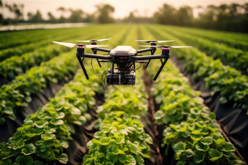 AI Generative Image of Modern Agriculture. Drone Operating Over Field ...