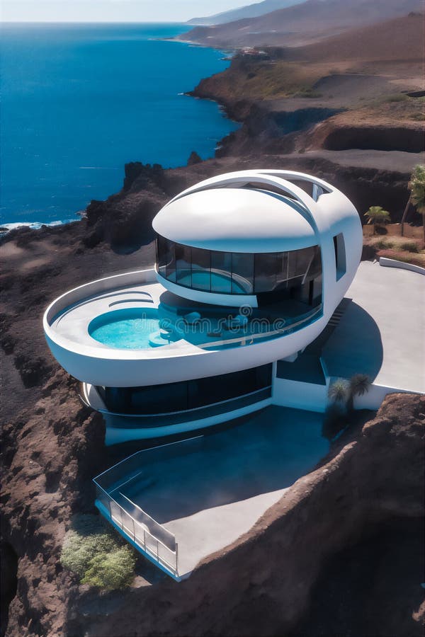 AI Generative Image of Modern Futuristic House at Seacoast Stock ...