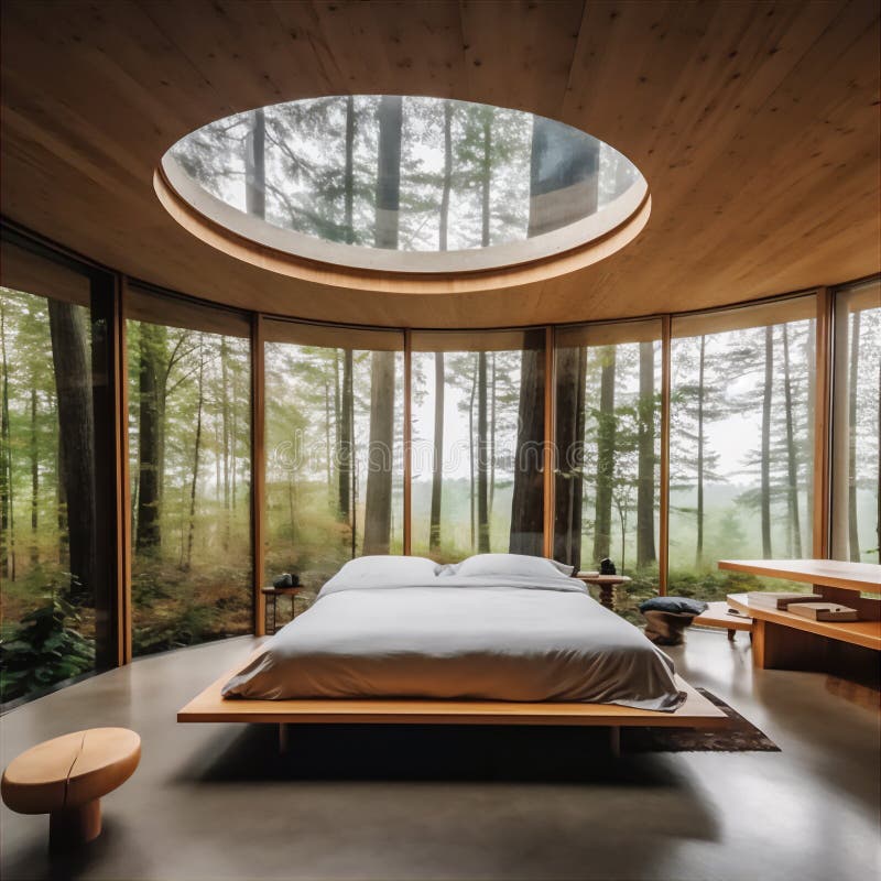 AI Generative Image of Modern Stylish Bedroom with Round Bed and Huge ...
