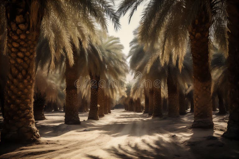 AI Generative Image of Oasis in the Desert with Lushing Tall Palm Trees ...