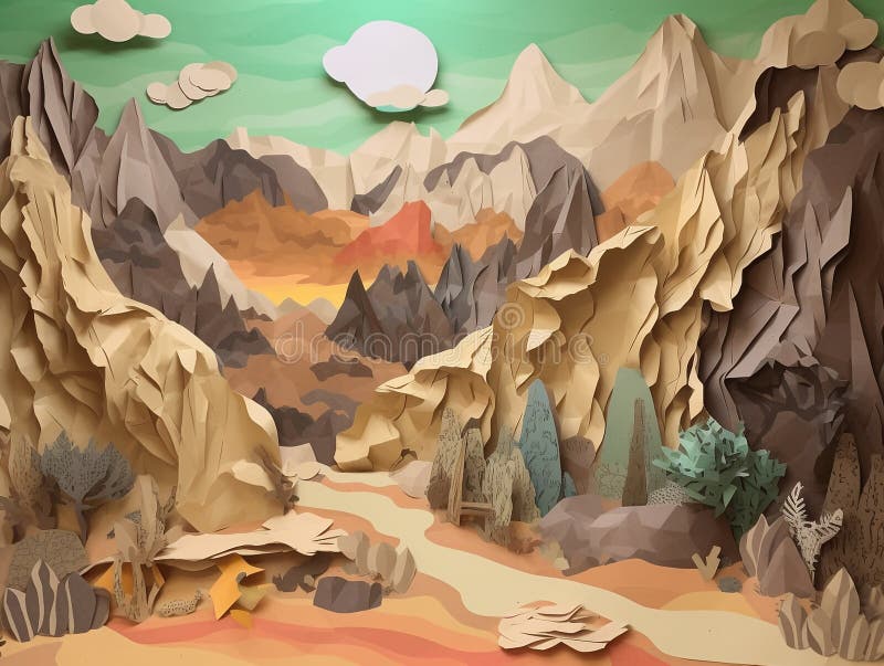 A Desert Landscape with Torn Paper8 Stock Illustration - Illustration ...