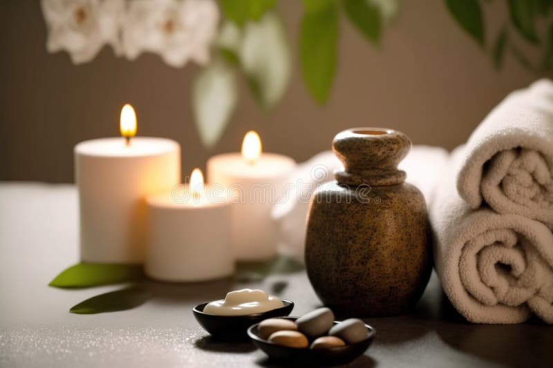 AI Generative Image, Spa Accessory Composition Set in Spa Hotel ...