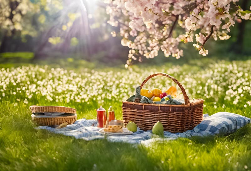 AI Generative Image of a Spring Picnic Stock Illustration ...