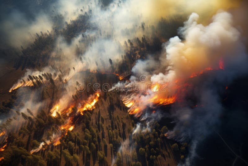 Aerial View on the Wildland Forest Fires. Environmental Issues Concept ...