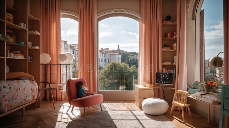 AI Generative Interior of a Child S Room with a Window Overlooking the ...