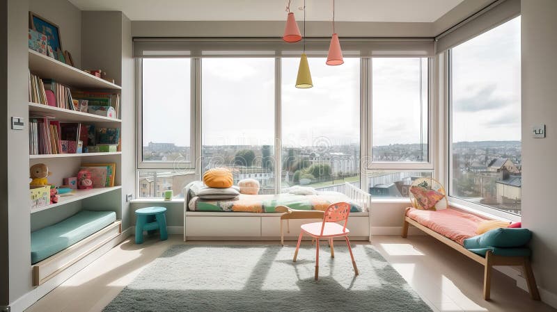 AI Generative Interior of a Child S Room with a Window Overlooking the ...