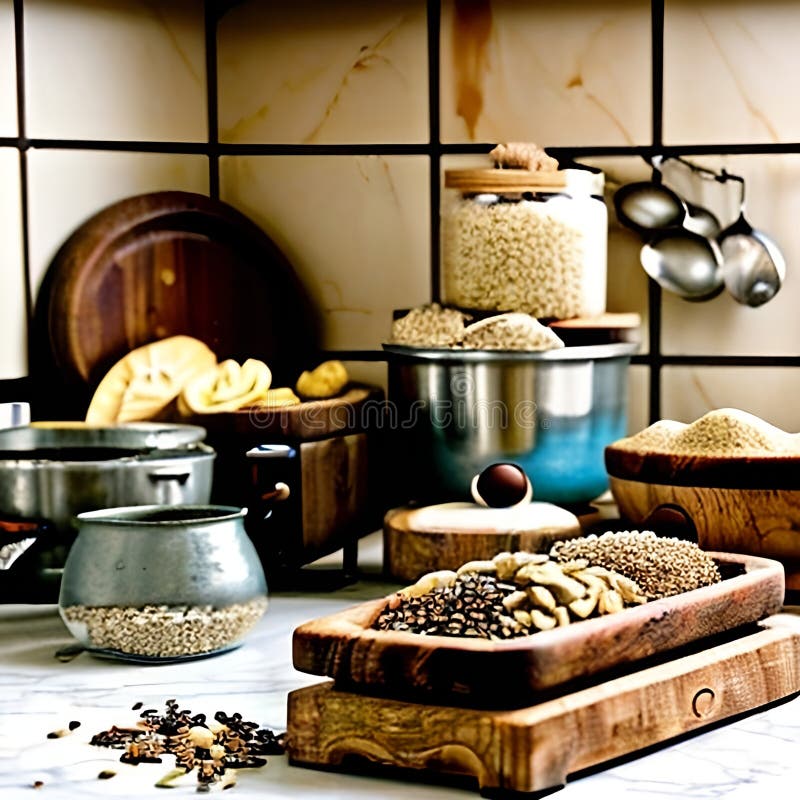 AI Generative Kitchen Counter with Stuff Stock Illustration ...