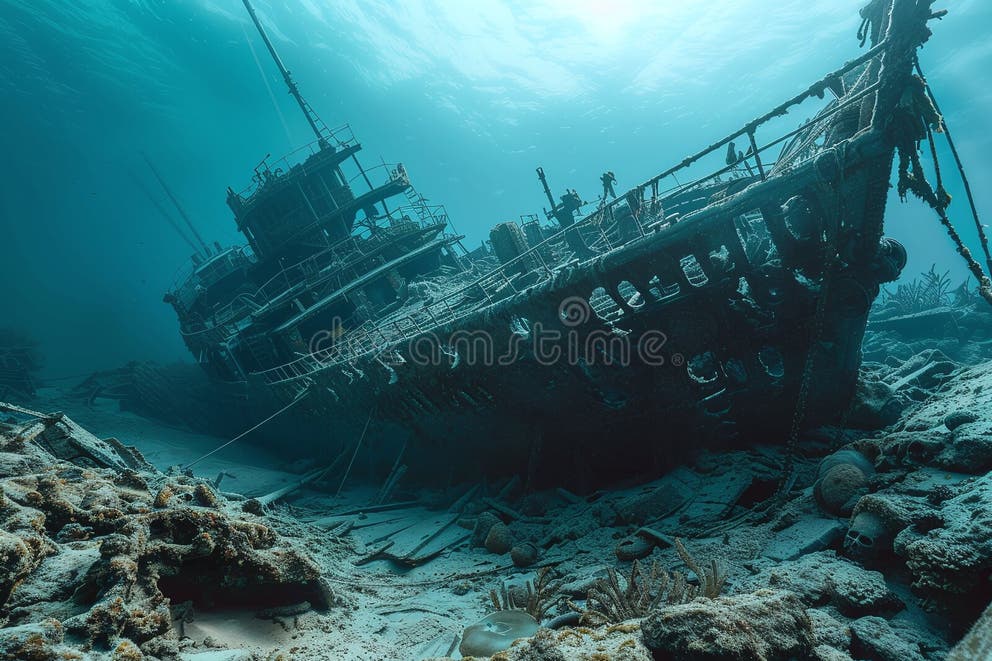 Ai Generative Large Shipwreck on the Seabed Stock Illustration ...