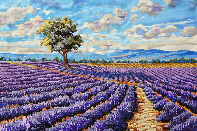 Ai Generative Lavender Garden Pixel Art Stock Illustration ...