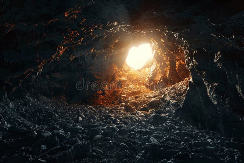 Ai Generative Light at the End of the Cave, Way Out Stock Illustration ...