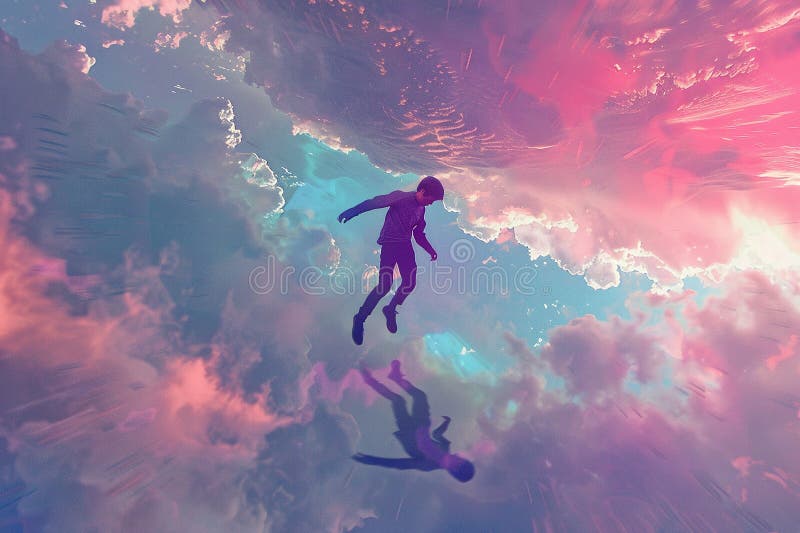 Ai Generative Little Boy Floating in the Sky Stock Illustration ...