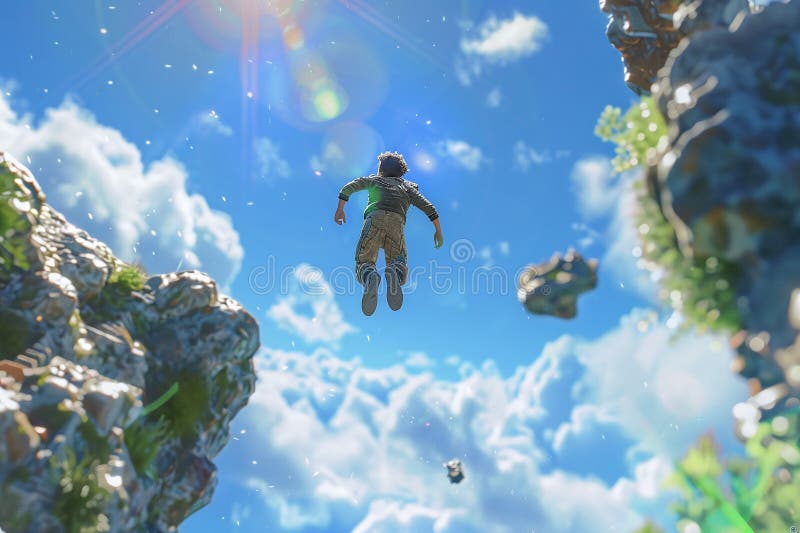 Ai Generative Little Boy Floating in the Sky Stock Illustration ...