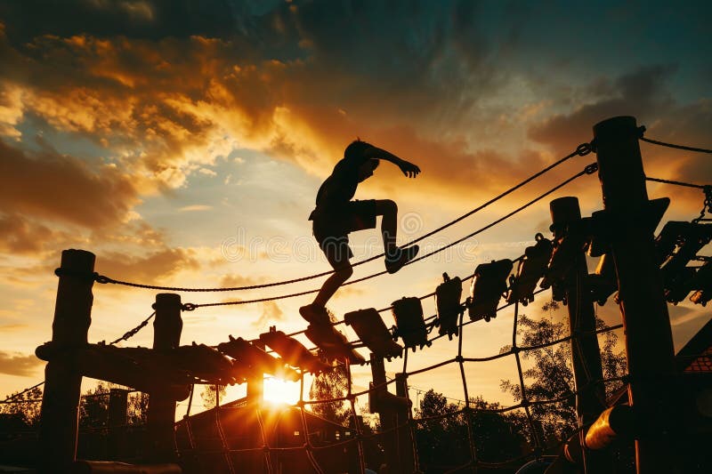 Ai Generative Little Boy Playing Obstacle Course Silhouette Stock ...