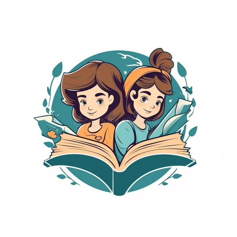 Children reading book logo stock illustration. Illustration of drawing ...