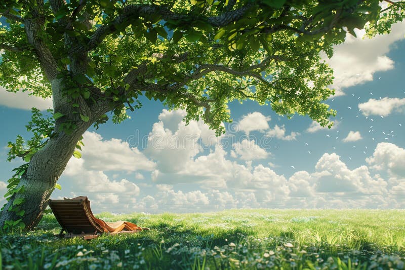 Ai Generative Lounge Chair Under the Tree Beautiful View Stock ...