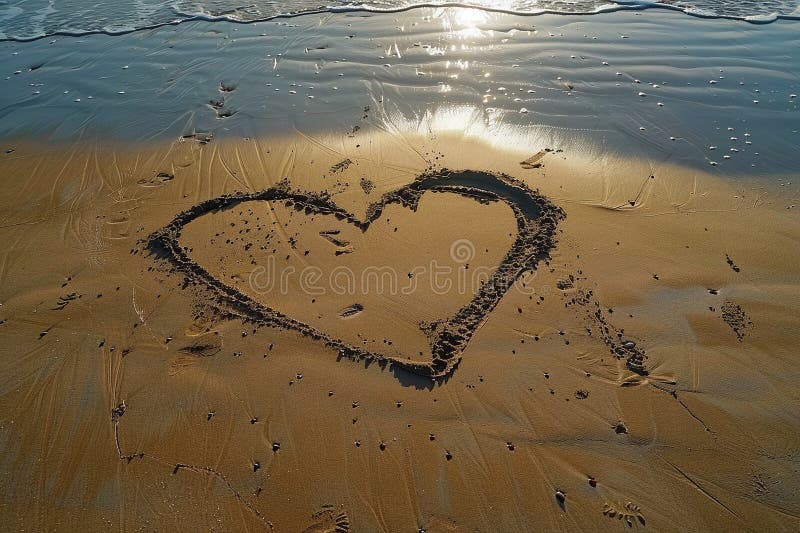Ai Generative Love Heart on the Beach Sand Stock Illustration ...