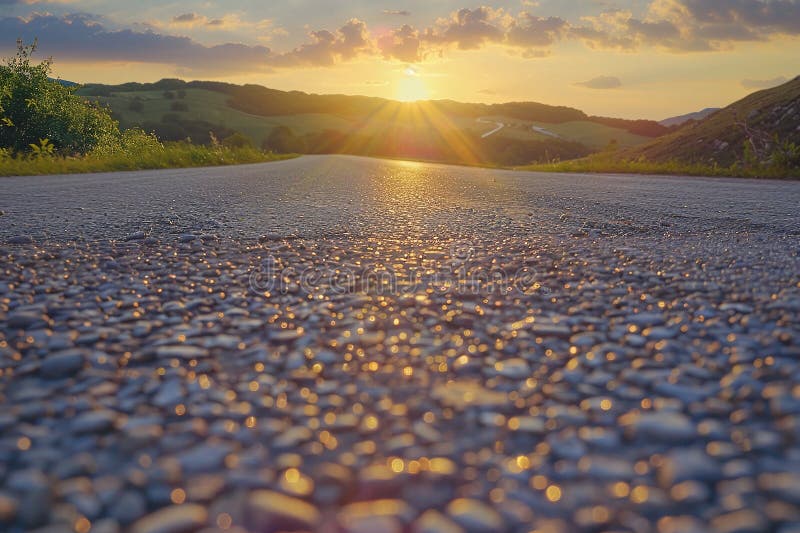 Ai Generative Low View Stone Road at Sunset Stock Illustration ...