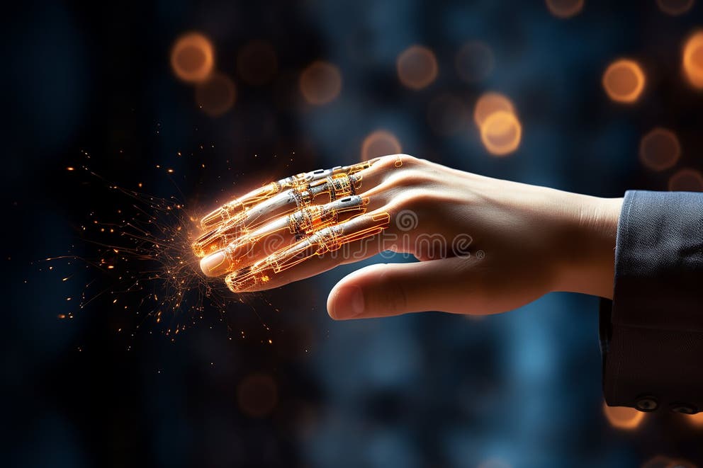 AI, Generative AI, Machine Learning, Hand of Robot Touching on Big Data Network System Network ...