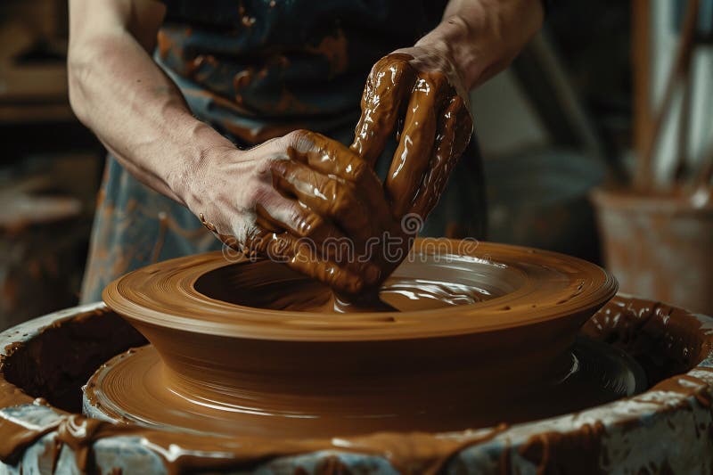 Ai Generative Making Clay Pottery on a Rotary Tool Stock Illustration ...