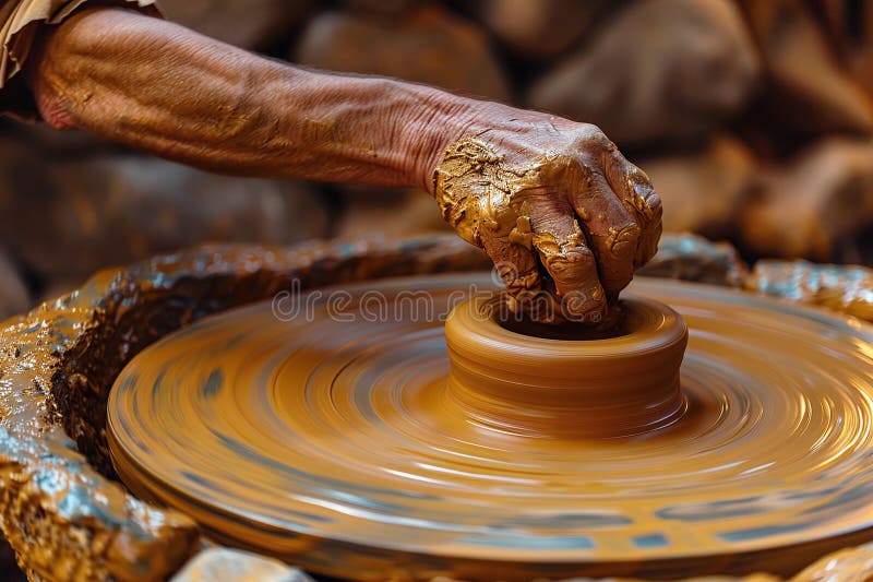 Ai Generative Making Clay Pottery on a Rotary Tool Stock Illustration ...