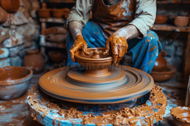Ai Generative Making Clay Pottery on a Rotary Tool Stock Illustration ...