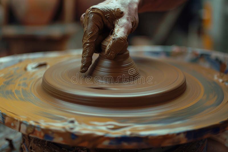 Ai Generative Making Clay Pottery on a Rotary Tool Stock Illustration ...