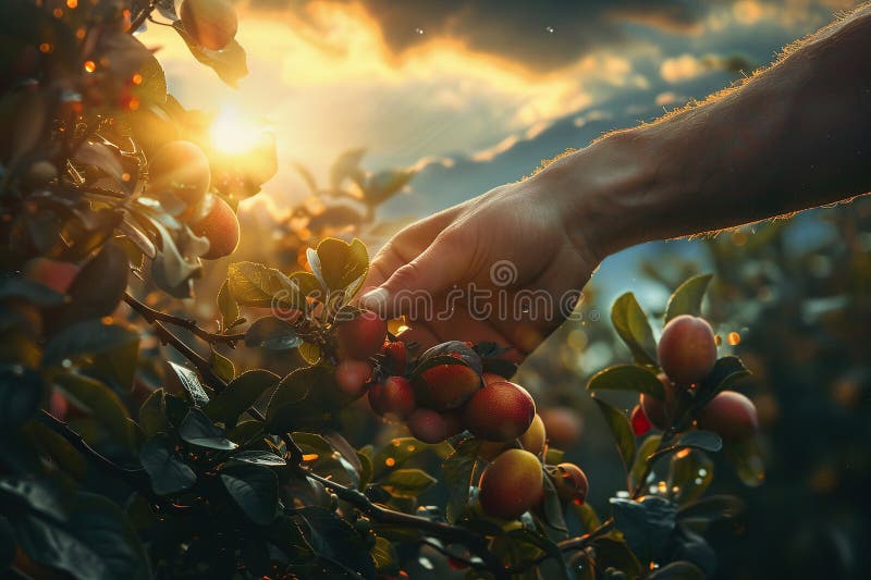 Ai Generative Man Picking Fruit in Heaven Stock Illustration ...