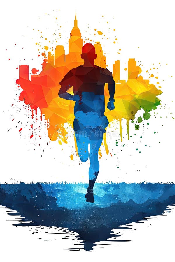 A Man Running in a City with a Splash of Colors Stock Photo - Image of ...