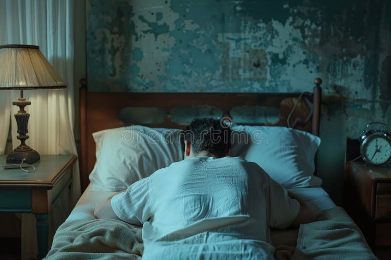 Ai Generative Man Sleeping Face Down on Bed Stock Illustration ...