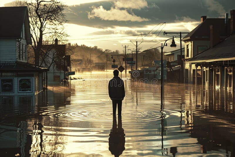 Ai Generative Man Standing in the Middle of the Flood Stock ...