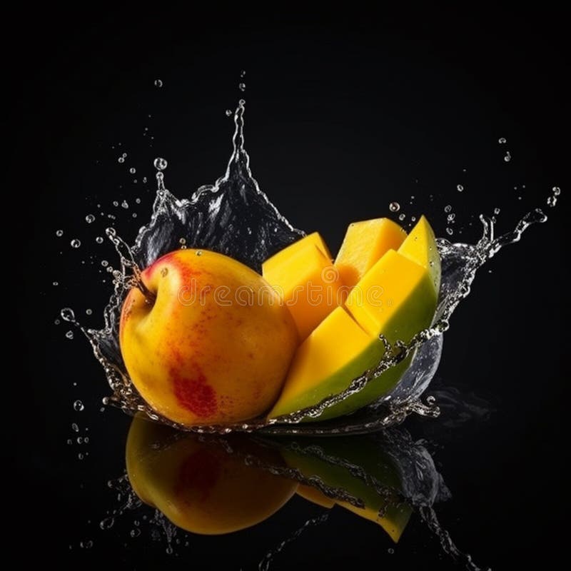 AI Generative Mango Slices in a Splash of Water Floating on it Stock ...