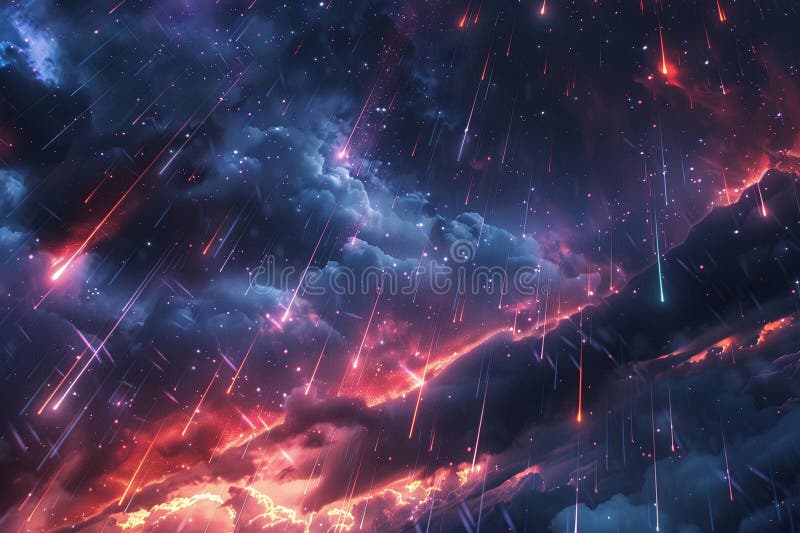 Ai Generative Meteor Shower at Night Digital Art Stock Image - Image of digital, shower: 349508931
