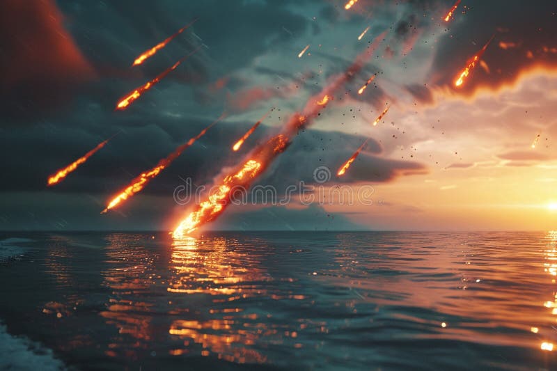 Ai Generative Meteor Shower Over the Ocean Stock Illustration ...