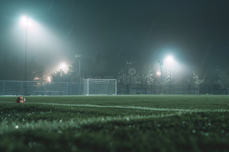 Generative AI of a Soccer Stadium at Night with Lights and Seats Stock ...