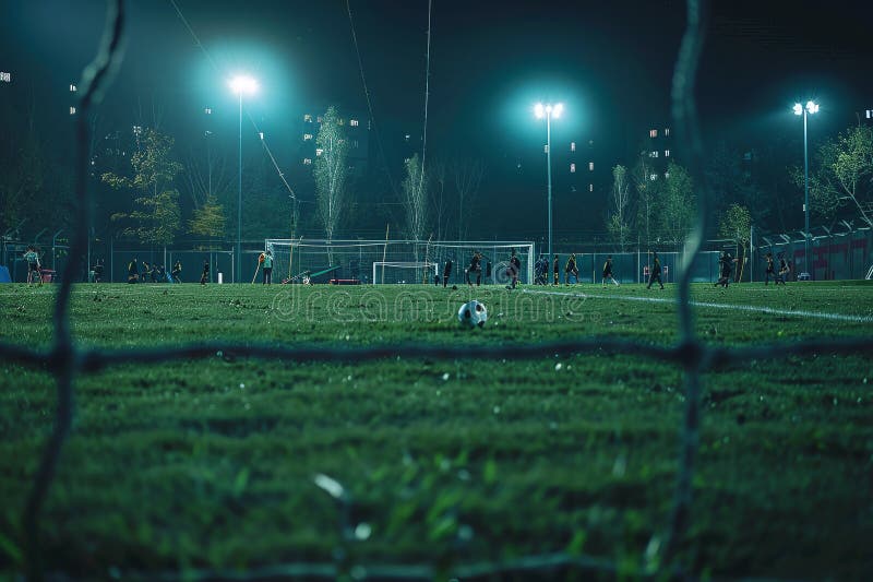 Generative AI of a Soccer Stadium at Night with Lights and Seats Stock ...