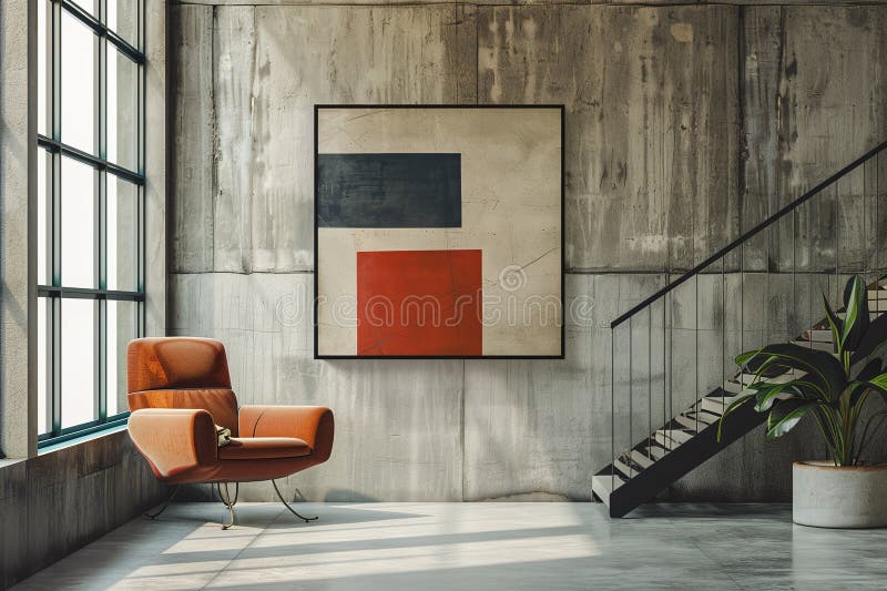 Ai Generative Minimalist Room with Abstract Painting on the Wall Stock Illustration ...