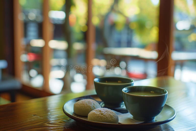 Ai Generative Mochi and Japanese Green Tea Stock Illustration ...