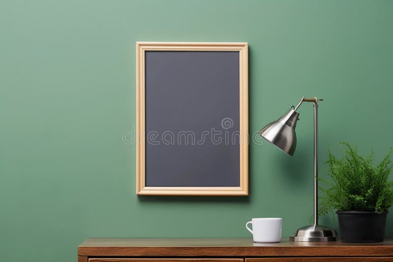 Ai Generative. Mockup Photo Frame on Green Wall Stock Illustration ...