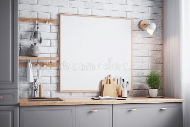 Ai Generative. Mockup Poster on the Kitchen Wall Stock Illustration ...