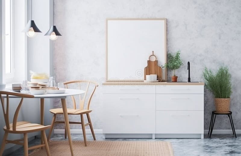 Ai Generative. Mockup Poster on the Kitchen Wall Stock Illustration ...