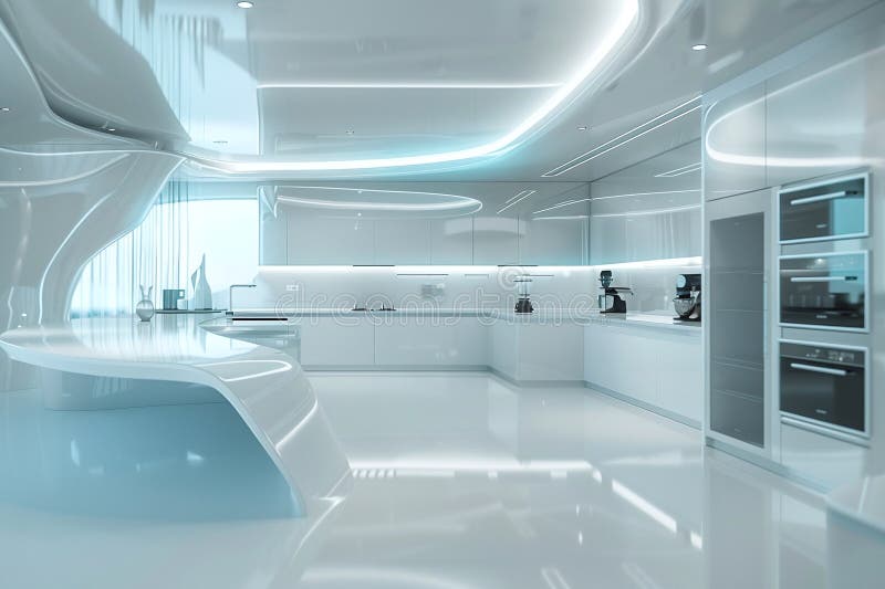 Ai Generative Modern Futuristic Kitchen Interior Stock Illustration ...