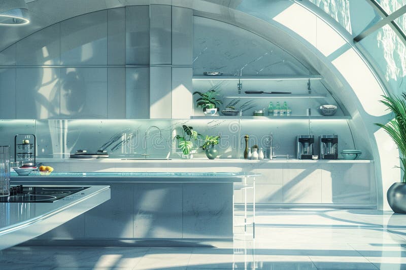 Ai Generative Modern Futuristic Kitchen Interior Stock Illustration ...